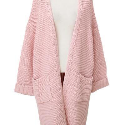 Pink Knitted Sweater Women Knit Cardigan Long Knitting Coat SD470 on Luulla