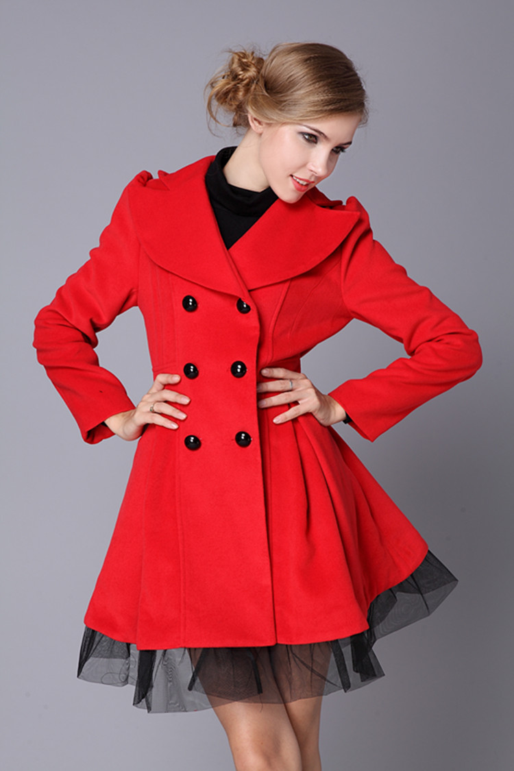 Red Swing Wool Coat Jacket Pea Coats Princess Outerwear Winter Top For ...