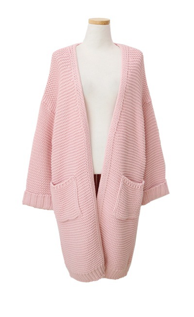 Pink Knitted Sweater Women Knit Cardigan Long Knitting Coat Sd470 on Luulla