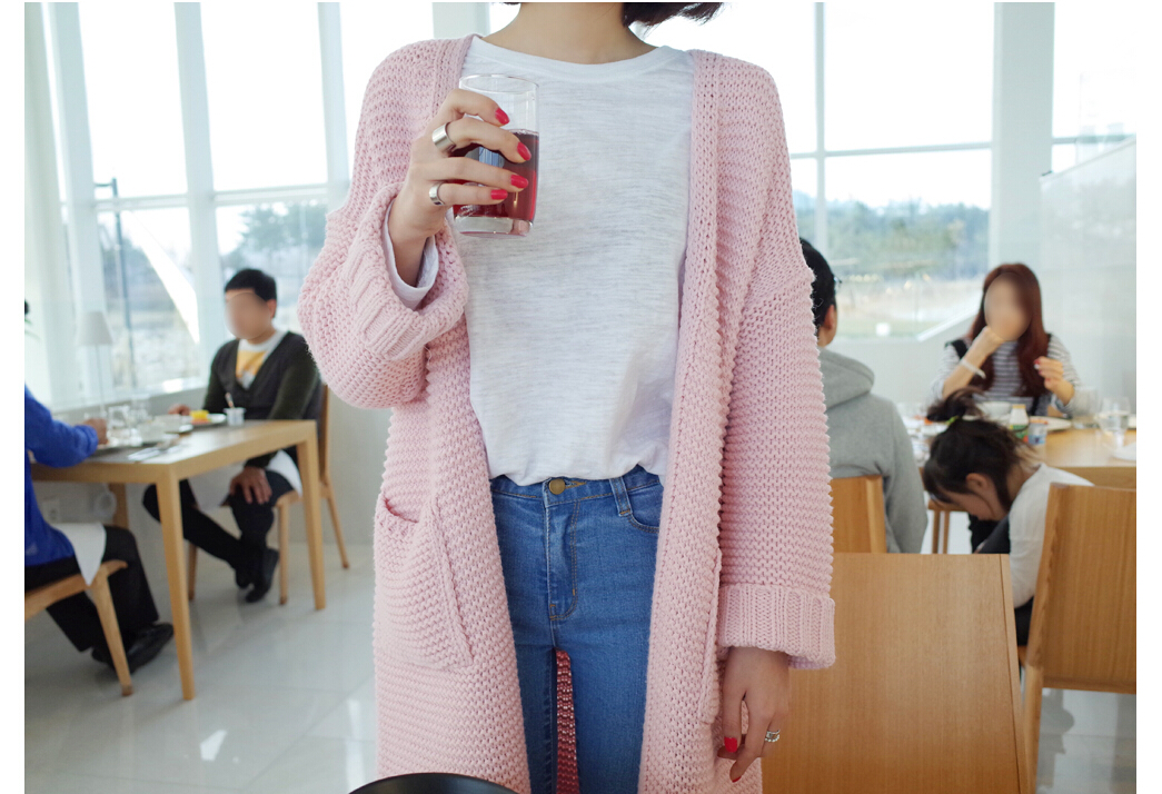 Pink Knitted Sweater Women Knit Cardigan Long Knitting Coat Sd470 on Luulla