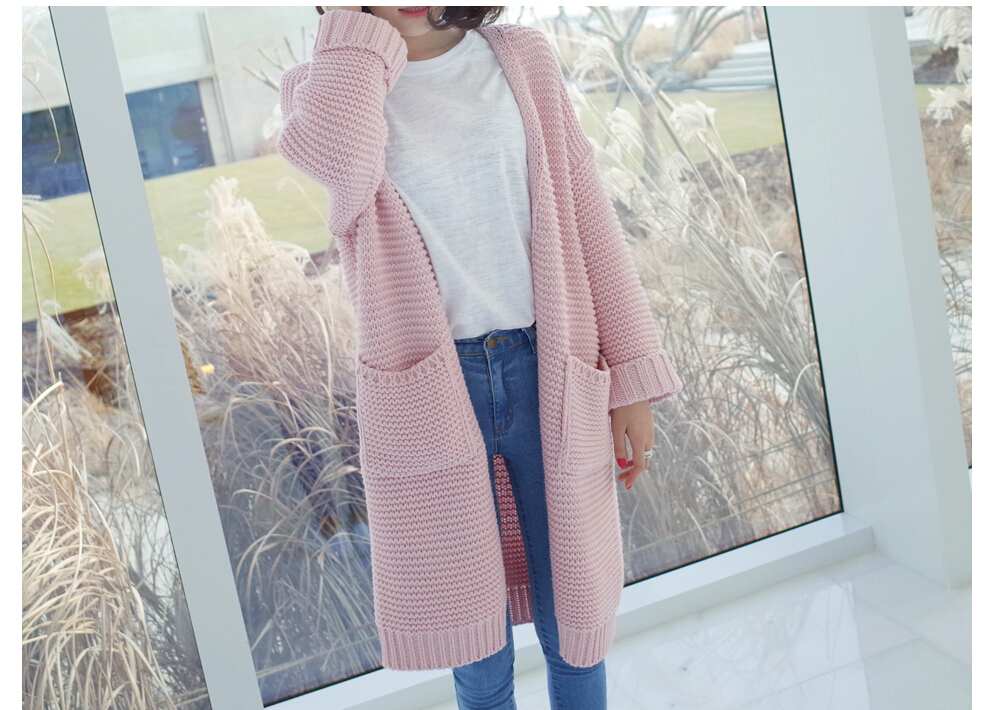 Pink Knitted Sweater Women Knit Cardigan Long Knitting Coat Sd470 on Luulla
